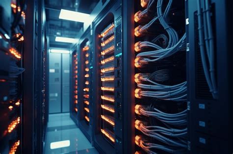Wires And Network Cables Organized In A Data Center Premium AI Generated Image