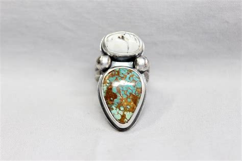 Size 7 Webbed Royston X White Buffalo Turquoise Sterling Ring