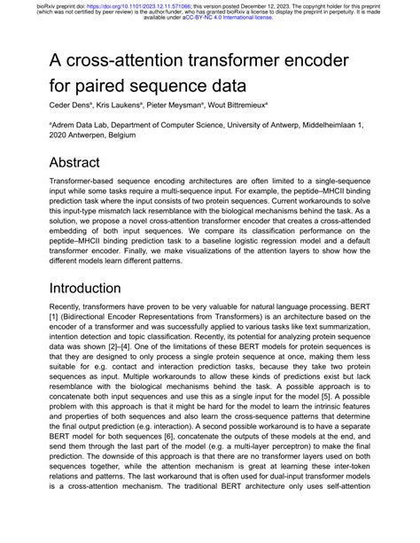 Pdf A Cross Attention Transformer Encoder For Paired Sequence Data