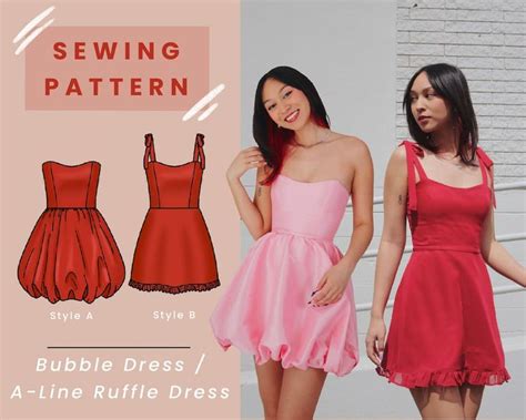Bubble Dress And A Line Ruffle Dress Digital Pdf Sewing Pattern Us Size 00 14 Etsy Canada