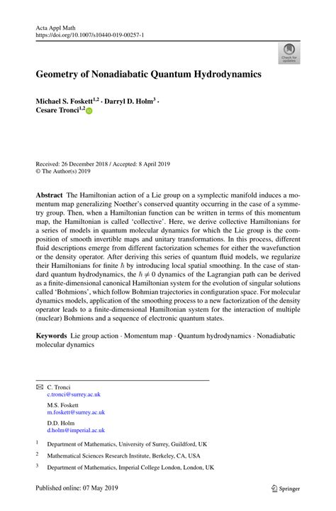 Pdf Geometry Of Nonadiabatic Quantum Hydrodynamics
