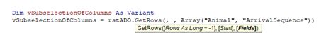 The Excel Development Platform Vba Ado Recordsetgetrows Method Allows Sql Column Selection