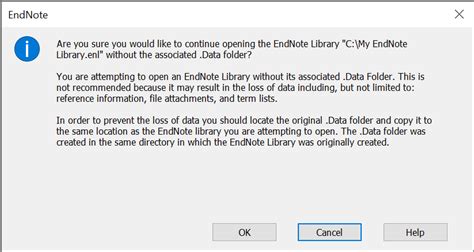 Endnote Getting The Prompt ‘without The Associated Data Folder Even
