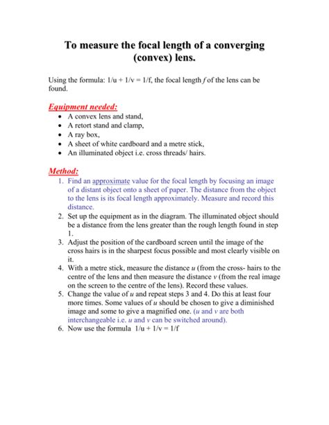 Convex Lens Focal Length Lab Physics Experiment