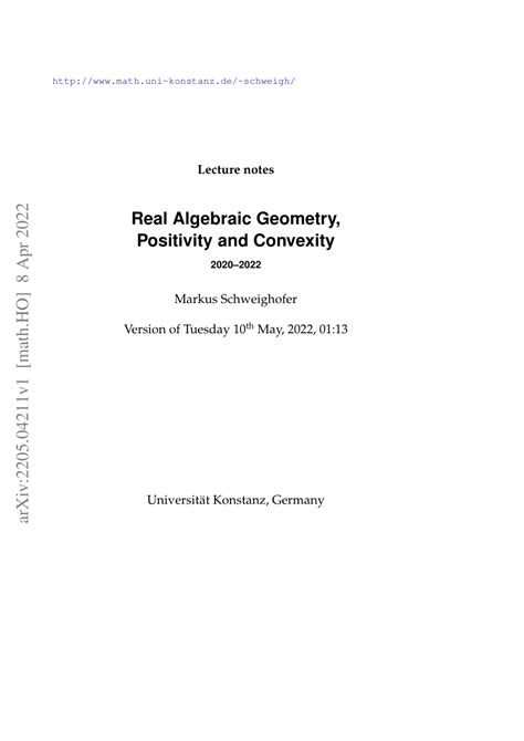 PDF Real Algebraic Geometry Positivity And Convexity