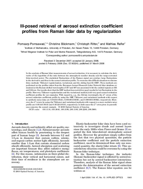 Pdf Ill Posed Retrieval Of Aerosol Extinction Coefficient Profiles From Raman Lidar Data By