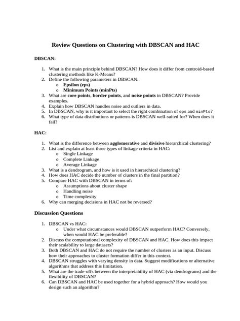 Review Questions On Clustering Dbscan And Hac Pdf Cluster Analysis