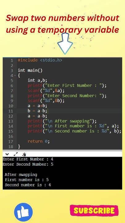 C Program To Swap Two Numbers Without Using A Temporary Variable C