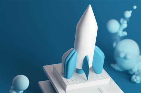 premium ai image symbolic 3d rendering of white rocket model against blue background for