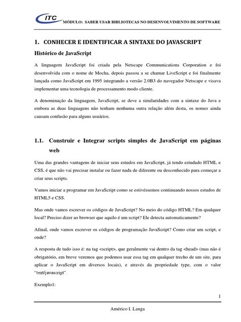 Dpwjs Ficha 1 Conhecer E Identificar A Sintaxe Do Javascript Pdf