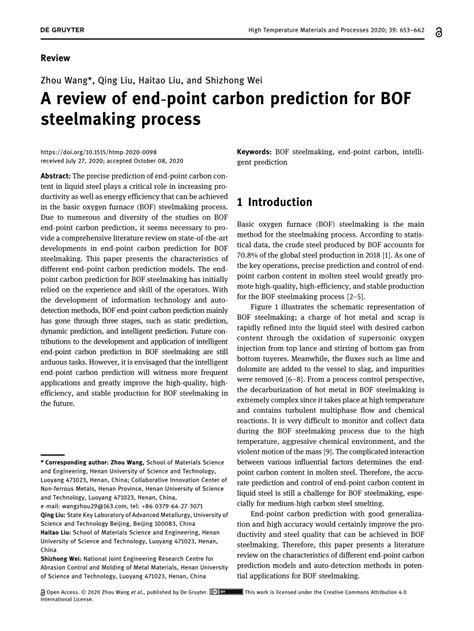 Pdf A Review Of End Point Carbon Prediction For Bof Steelmaking Process