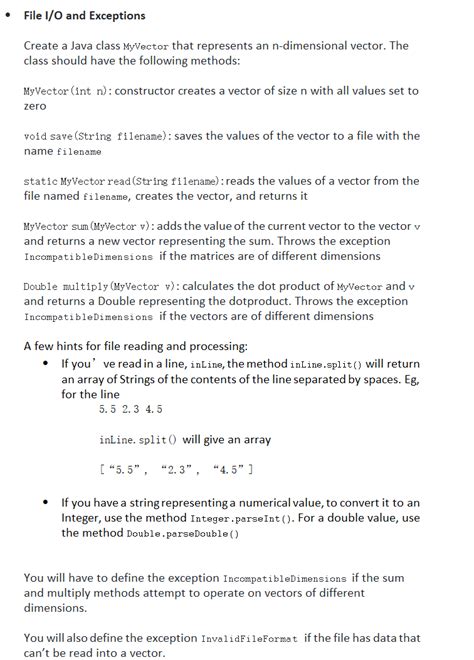 Solved File Io And Exceptions Create A Java Class Myvector