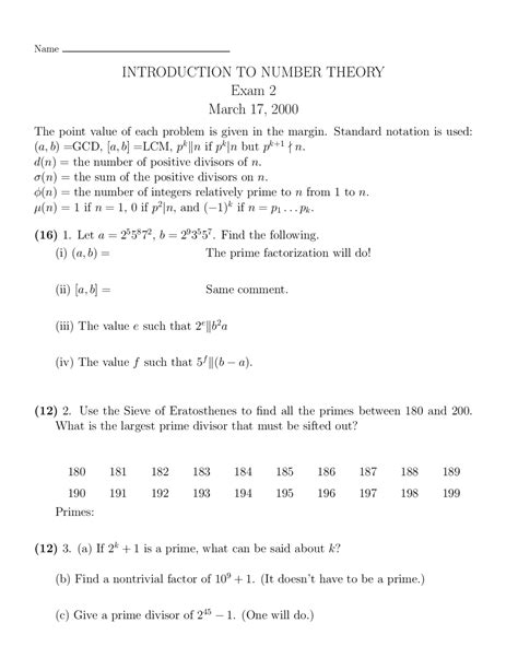 Positive Divisors Number Theory Solved Exam Docsity