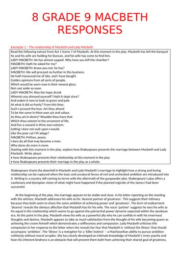 8 Grade 9 Macbeth Model Exam Responses Teaching Resources