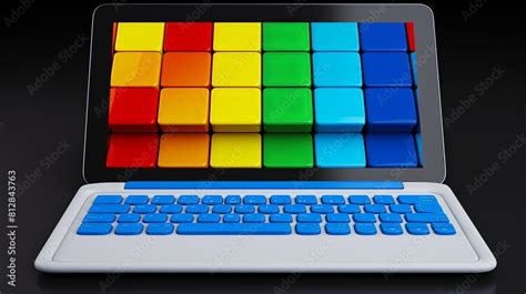 A Laptop With A Colorful Display Of Squares On The Screen The Squares Are In Different Colors