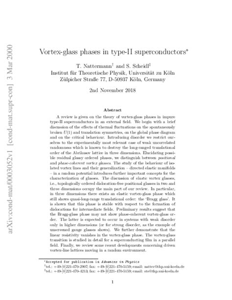 Pdf Vortex Glass Phases In Type Ii Superconductors
