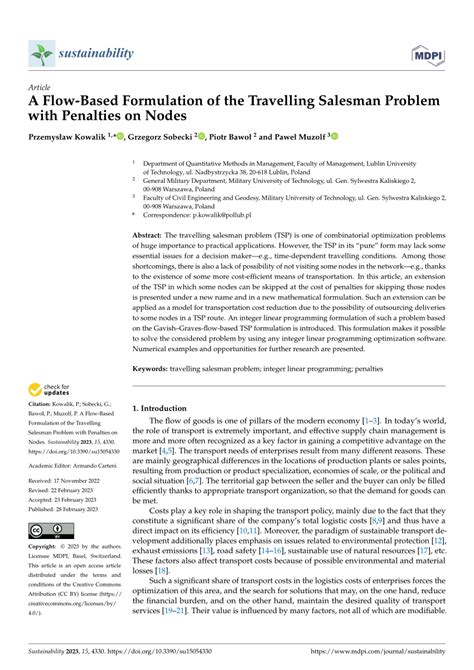 Pdf A Flow Based Formulation Of The Travelling Salesman Problem With Penalties On Nodes