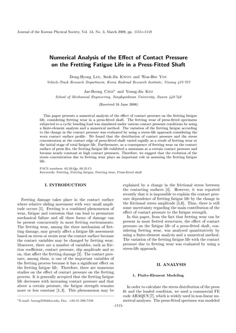 PDF Numerical Analysis Of The Effect Of Contact Pressure On The Fretting Fatigue Life In A