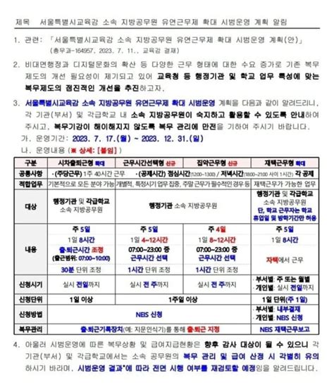 서울시 교육행정직 처음으로 주4일제자택근무 계획중 인스티즈instiz 이슈 카테고리