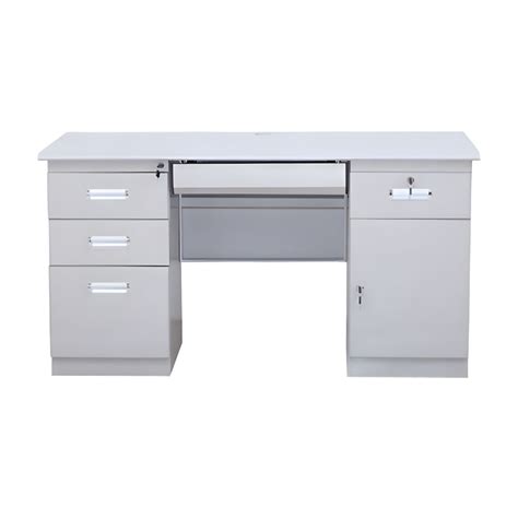 Metal Rectangular Grey Desk With Locking Drawer And Cable Management