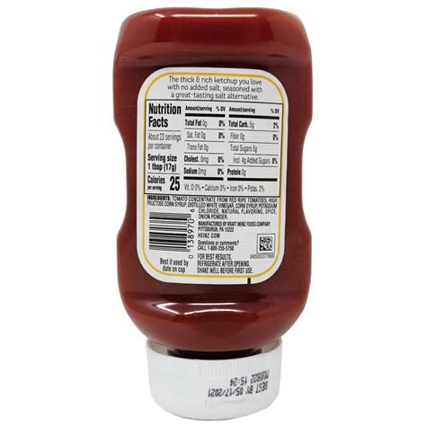 Heinz No Salt Added Ketchup Nutrition Facts At Seth Reynolds Blog