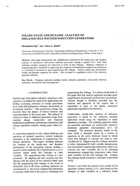 Steady State And Dynamic Analyses Of Isolated Self Excited Induction Generators Pdf