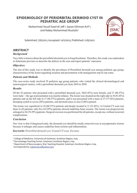 Pdf Epidemiology Of Periorbital Dermoid Cyst In Pediatric Age Group