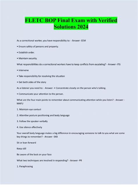 FLETC BOP Final Exam With Verified Solutions FLETC BOP Stuvia US