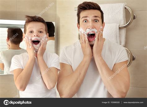 Father And Son Shaving Stock Photo By Belchonock 153068320