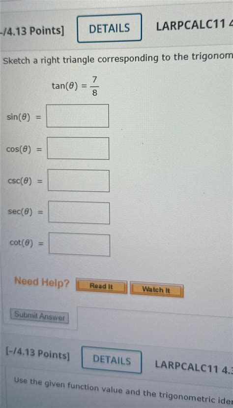 Solved 4 13 Points LARPCALC11Sketch A Right Triangle Chegg Com
