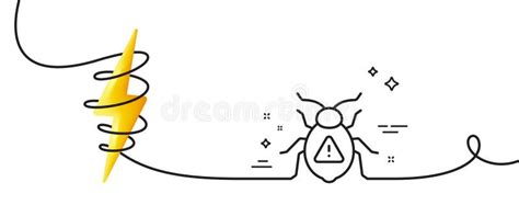 software bug line icon cyber attack sign continuous line with curl
