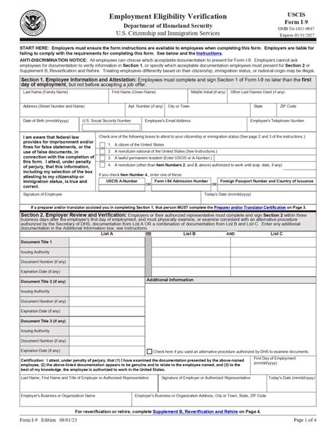 I 9 Form 2025 Printable Employment Eligibility Verification Irs Tax