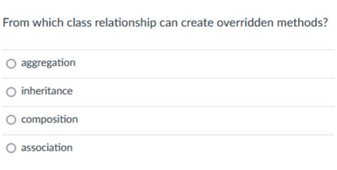 Solved From Which Class Relationship Can Create Overridden Chegg