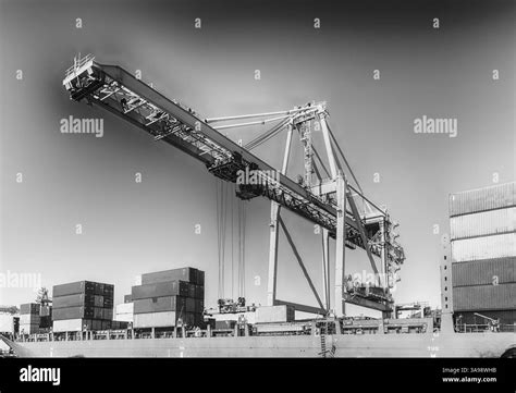 Container Crane For Loading And Unloading Container Ships At The Commercial Port Of Barcelona