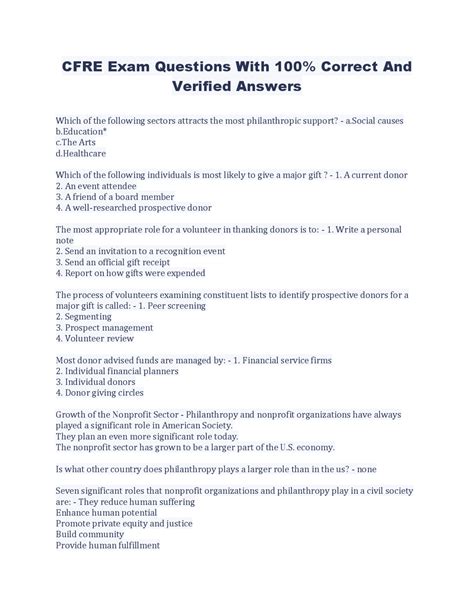 Cfre Exam Questions With 100 Correct And Verified Answers Exams Advanced Education Docsity