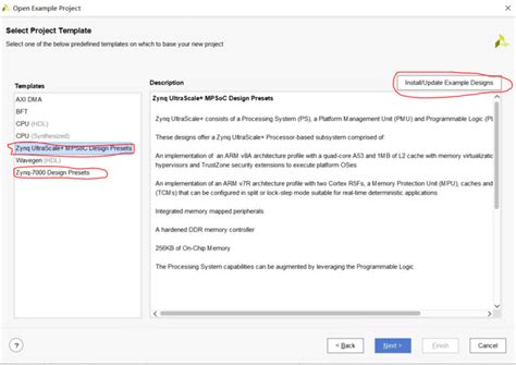 in vivado 2020 i open the example project called zynq 7000 design