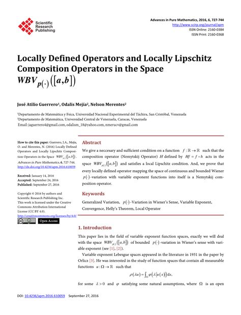 Pdf Locally Defined Operators And Locally Lipschitz Composition Operators In The Space Wbvp Ab