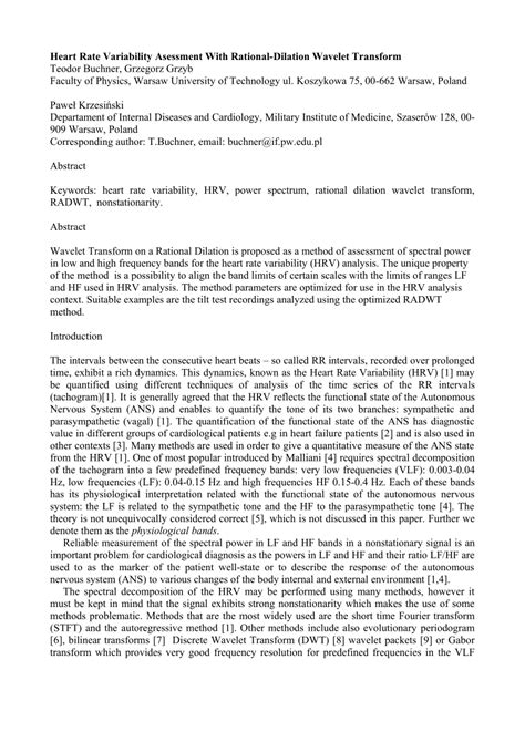 Pdf Heart Rate Variability Assessment With Rational Dilation Wavelet Transform