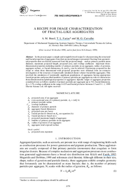 Pdf A Recipe For Image Characterization Of Fractal Like Aggregates