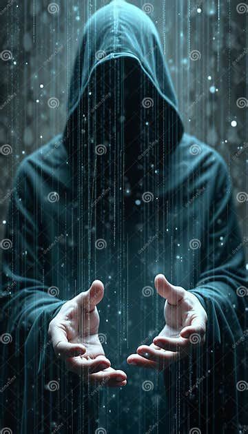 Hacker Wearing Hood Reaching Out To Falling Binary Code Stock Image