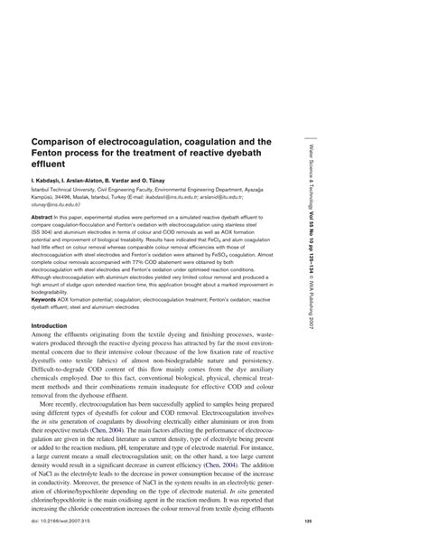 Pdf Comparison Of Electrocoagulation Coagulation And The Fenton Process For The Treatment Of