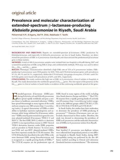Pdf Prevalence And Molecular Characterization Of Extended Spectrum β Lactamase Producing