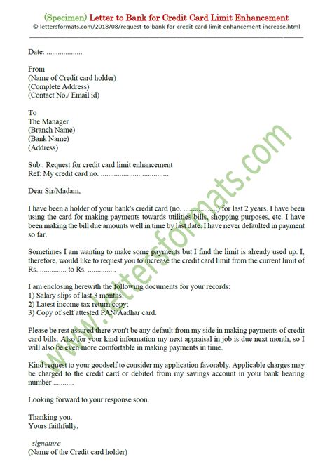 Write Letters Online Letter To Bank For Credit Card Limit Enhancement