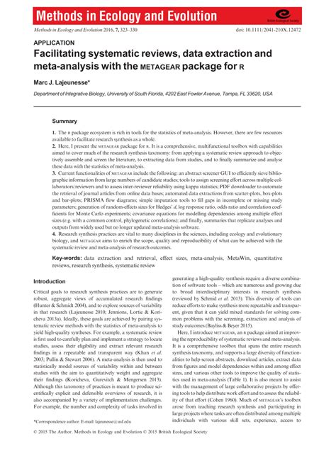 Pdf Facilitating Systematic Reviews Data Extraction And Meta Analysis With The Metagear
