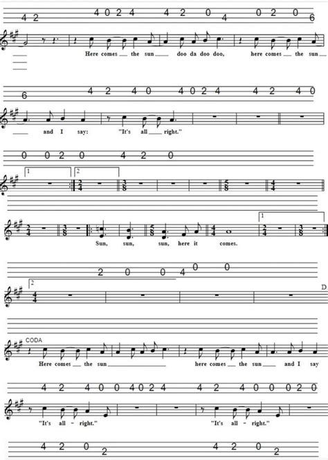 Guitar Chords For Here Comes The Sun