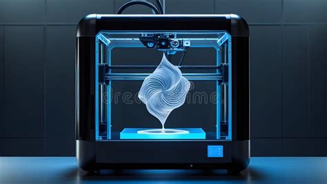 A Glowing 3d Printer Creating A Complex Object In A Dark Stock