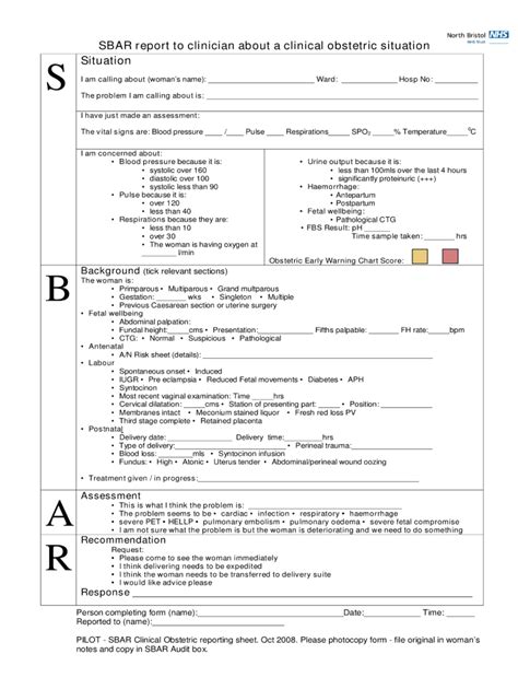 Uk North Bristol Nhs Trust Sbar Form Fill Online Printable Fillable Blank Pdffiller