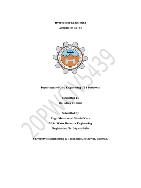Hydropower Engineering Assignment No 1 By Shahid Pdf Hydroelectricity Renewable Energy
