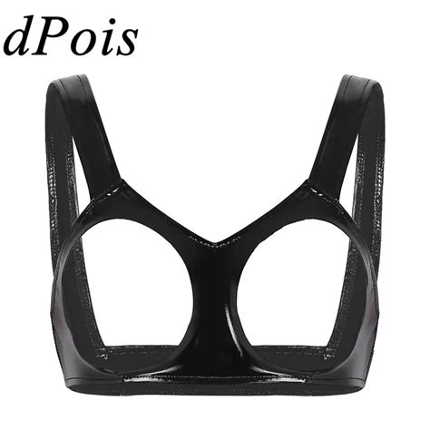 Women Girls Sexy Open Cup Latex Bra Nipple Triangle Bralette Wire Free Unlined Bra Top Lingerie