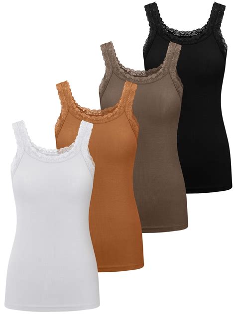 4 Pieces Lace Camisole Tank Tops For Women Ribbed Cami Top Lace Cami